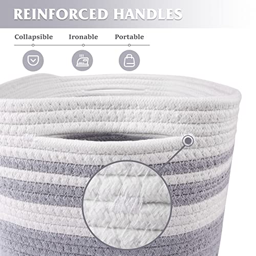 WISELIFE Storage Basket 3 Pack, Laundry Basket, Blanket Basket, Cotton Rope Basket and Woven Baskets for Organizing, toy storage for Living room, laundry room, Bedroom, Nursery, Grey