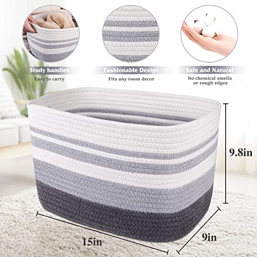 WISELIFE Storage Basket 3 Pack, Laundry Basket, Blanket Basket, Cotton Rope Basket and Woven Baskets for Organizing, toy storage for Living room, laundry room, Bedroom, Nursery, Grey