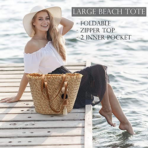 Beach Straw Bag Large Tote Bags for Women, Handmade Summer Purse Handbag L Beach Bags