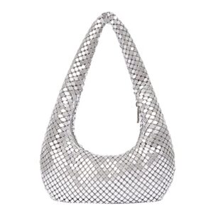 jyg hobo bag for women shiny evening handbag fashion designer purses for travel vacation 2023 (silver)