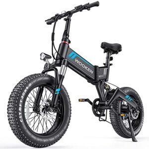 wooken electric bike, 20” fat tire electric bike for adults, 500w folding electric bike with 48v 10ah battery, shimano 7 speed gears, dual shock absorber, 20mph ebike for commute mountain beach snow