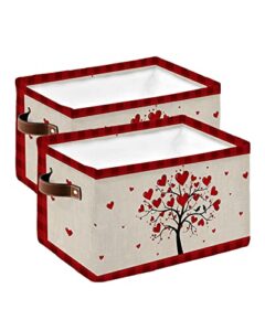 valentines love heart tree storage bins 2 pack, large waterproof storage baskets for shelves closet, red black checkered vintage storage basket foldable storage box cube storage organizer with handles