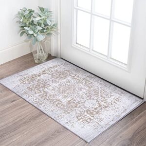 roomtalks vintage boho persian oriental bathroom rugs kitchen rug non-slip machine washable, flatweave ultra thin 2×3 throw rugs accent small area rug entryway indoor front door mat