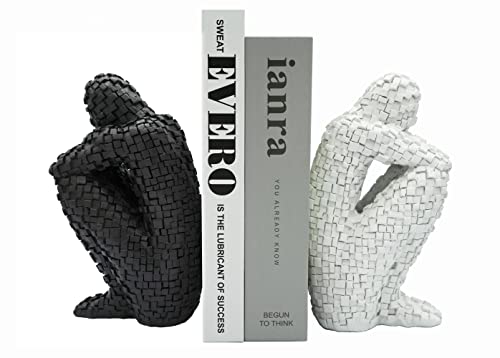 Hutyio Decorative Bookends Mosaic Figurine, Unique Book Ends to Hold Books Heavy Duty for Home, Shelf, Office, Table and Desk Decor(Set of 2 Black and White)