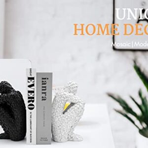 Hutyio Decorative Bookends Mosaic Figurine, Unique Book Ends to Hold Books Heavy Duty for Home, Shelf, Office, Table and Desk Decor(Set of 2 Black and White)