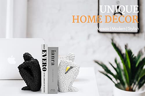 Hutyio Decorative Bookends Mosaic Figurine, Unique Book Ends to Hold Books Heavy Duty for Home, Shelf, Office, Table and Desk Decor(Set of 2 Black and White)