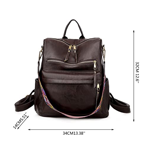 Leather Backpack Purse Women PU Leather Medium Size Backpack Fashion Theft Handbags and Shoulder Bag Travel Bags