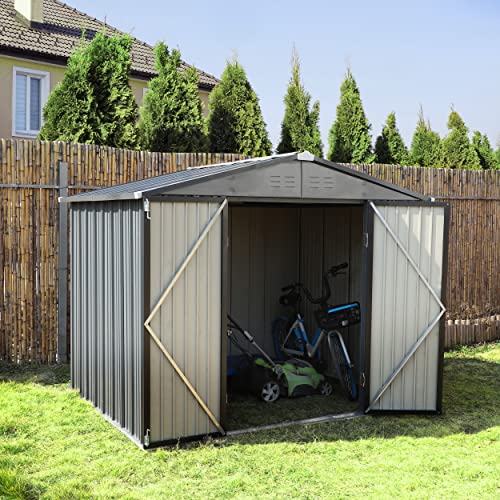 MUPATER Shed Outdoor Storage 8x6 FT, Metal Shed Kit with Lockable Doors and Vents, Garden Tool Storage Shed House for Backyard, Patio and Lawn, Grey