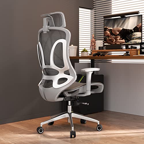 ERGOUP Ergonomic Office Chair Computer Desk Chiar Mesh High Grey Desk Chair, Mesh Computer Chair with Adjustable Lumbar Support, Rocking Executive Swivel Chair for Home