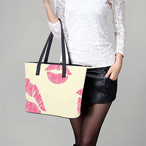 Womens Handbag Lips Pattern Leather Tote Bag Top Handle Satchel Bags For Lady