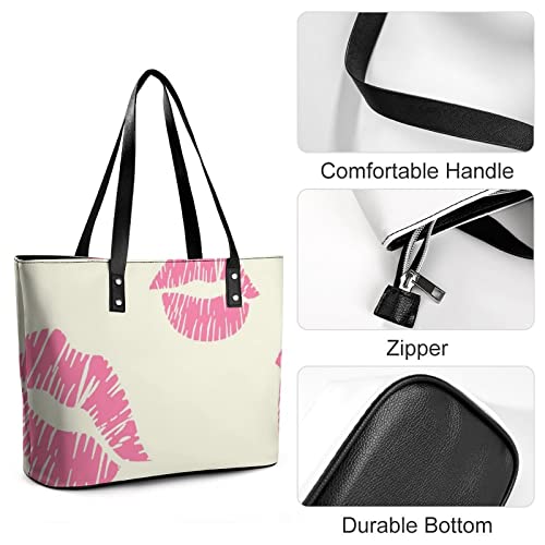 Womens Handbag Lips Pattern Leather Tote Bag Top Handle Satchel Bags For Lady