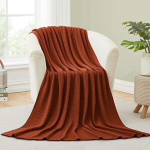 treely rust knit throw blanket for couch, soft cozy knitted blankets 60″ x 80″, fall warm breathable blanket decorative for sofa bed living room