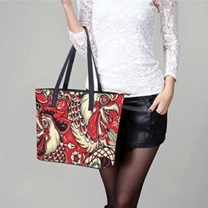 Womens Handbag Roosters Leather Tote Bag Top Handle Satchel Bags For Lady