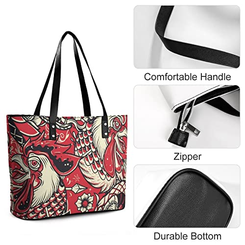 Womens Handbag Roosters Leather Tote Bag Top Handle Satchel Bags For Lady