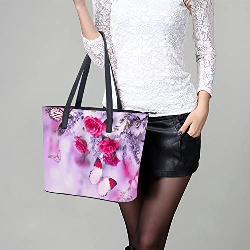 Womens Handbag Roses And Butterfly Leather Tote Bag Top Handle Satchel Bags For Lady