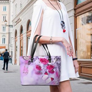 Womens Handbag Roses And Butterfly Leather Tote Bag Top Handle Satchel Bags For Lady