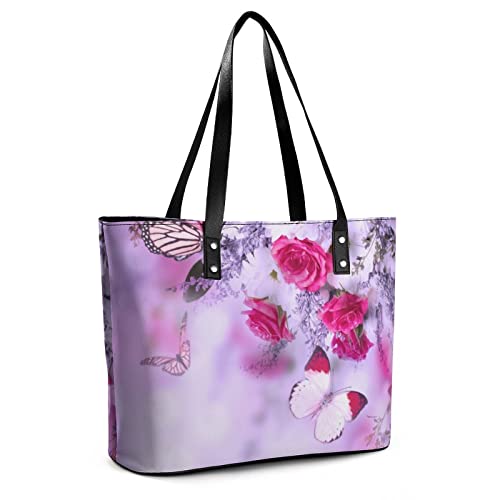 Womens Handbag Roses And Butterfly Leather Tote Bag Top Handle Satchel Bags For Lady