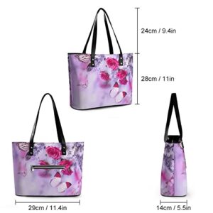 Womens Handbag Roses And Butterfly Leather Tote Bag Top Handle Satchel Bags For Lady