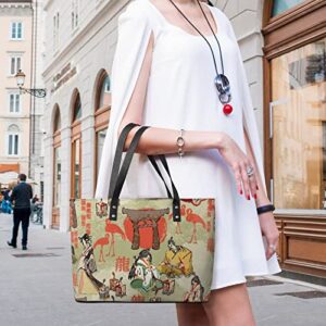 Womens Handbag Japanese Girl And Flamingo Leather Tote Bag Top Handle Satchel Bags For Lady