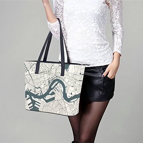 Womens Handbag Map Leather Tote Bag Top Handle Satchel Bags For Lady