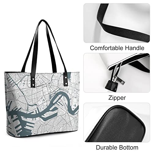 Womens Handbag Map Leather Tote Bag Top Handle Satchel Bags For Lady