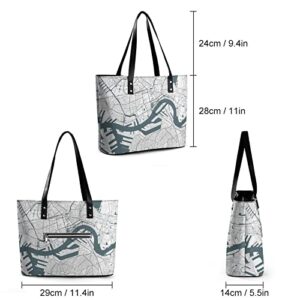 Womens Handbag Map Leather Tote Bag Top Handle Satchel Bags For Lady