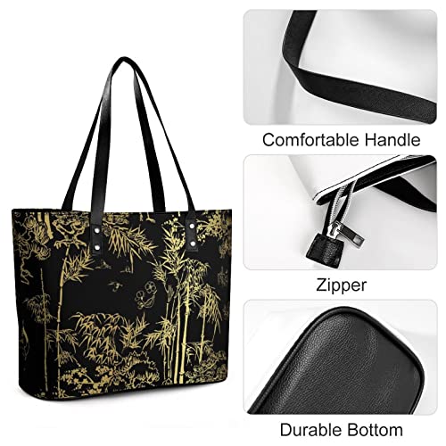 Womens Handbag Gold Bird Crane Tree Leather Tote Bag Top Handle Satchel Bags For Lady