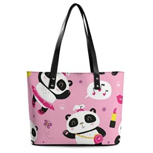 womens handbag panda patterns leather tote bag top handle satchel bags for lady