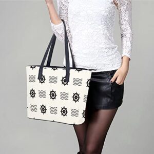 Womens Handbag Anchor And Wave Pattern Leather Tote Bag Top Handle Satchel Bags For Lady