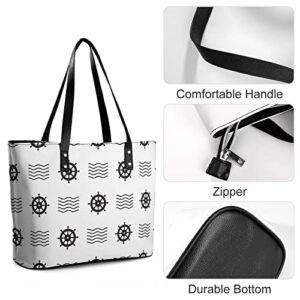 Womens Handbag Anchor And Wave Pattern Leather Tote Bag Top Handle Satchel Bags For Lady