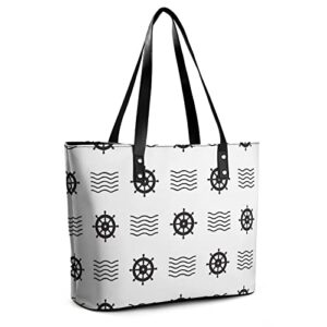 Womens Handbag Anchor And Wave Pattern Leather Tote Bag Top Handle Satchel Bags For Lady