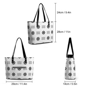 Womens Handbag Anchor And Wave Pattern Leather Tote Bag Top Handle Satchel Bags For Lady