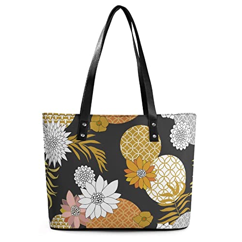 Womens Handbag Japanese Flowers Leather Tote Bag Top Handle Satchel Bags For Lady