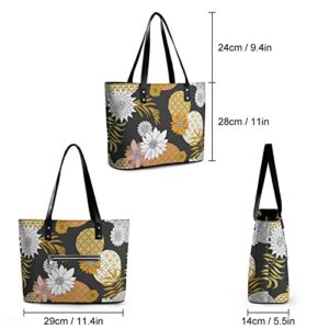 Womens Handbag Japanese Flowers Leather Tote Bag Top Handle Satchel Bags For Lady