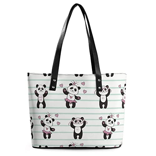 Womens Handbag Panda Patterns Leather Tote Bag Top Handle Satchel Bags For Lady