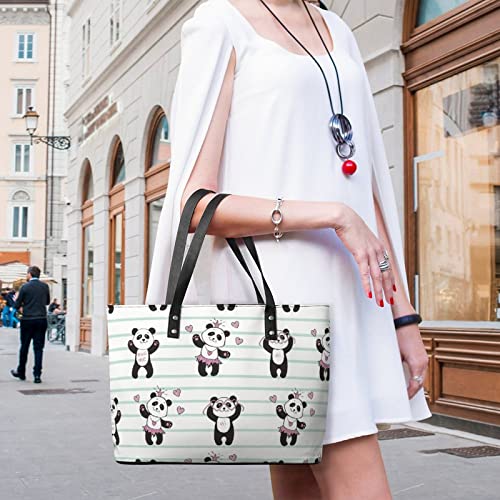 Womens Handbag Panda Patterns Leather Tote Bag Top Handle Satchel Bags For Lady