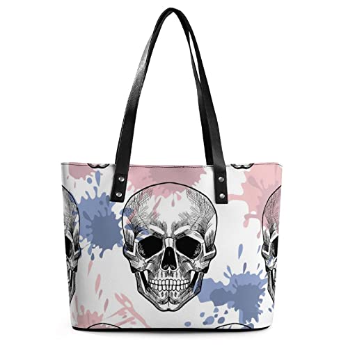 Womens Handbag Skulls Patterns Leather Tote Bag Top Handle Satchel Bags For Lady