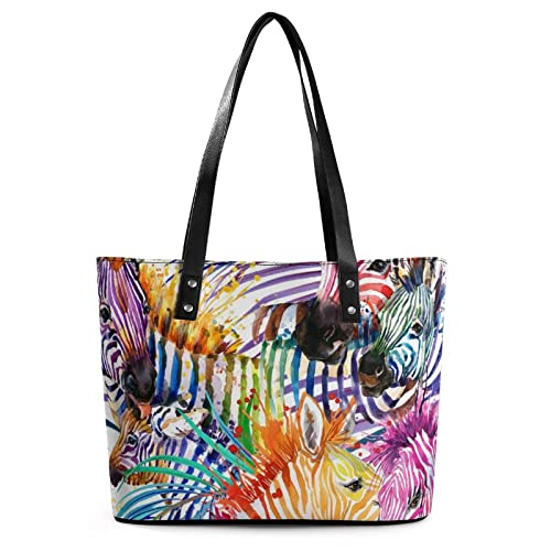 Womens Handbag Rainbow And Animal Leather Tote Bag Top Handle Satchel Bags For Lady