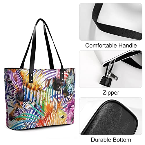 Womens Handbag Rainbow And Animal Leather Tote Bag Top Handle Satchel Bags For Lady