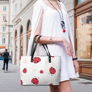 Womens Handbag Ladybug And Ladybird And Flowers Pink Leather Tote Bag Top Handle Satchel Bags For Lady