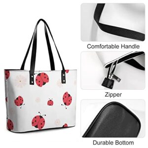 Womens Handbag Ladybug And Ladybird And Flowers Pink Leather Tote Bag Top Handle Satchel Bags For Lady