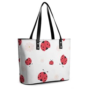 Womens Handbag Ladybug And Ladybird And Flowers Pink Leather Tote Bag Top Handle Satchel Bags For Lady