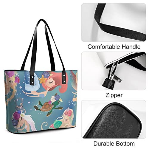 Womens Handbag Mermaids Leather Tote Bag Top Handle Satchel Bags For Lady