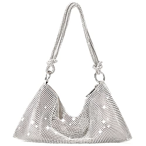 MAUKEN DAOLEN Rhinestone Purse for Women Sparkly Evening Bag Silver Clutch