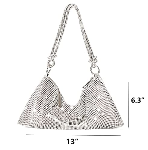 MAUKEN DAOLEN Rhinestone Purse for Women Sparkly Evening Bag Silver Clutch