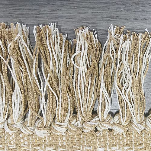 Boho Kitchen Runner Rug 2x4.3, 100% Cotton Hand-Woven Washable Rug with Tassels Modern Farmhouse Bathroom Rug for Bedroom Laundry Kitchen Hallway Entryway, Tan