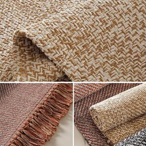 Boho Kitchen Runner Rug 2x4.3, 100% Cotton Hand-Woven Washable Rug with Tassels Modern Farmhouse Bathroom Rug for Bedroom Laundry Kitchen Hallway Entryway, Tan