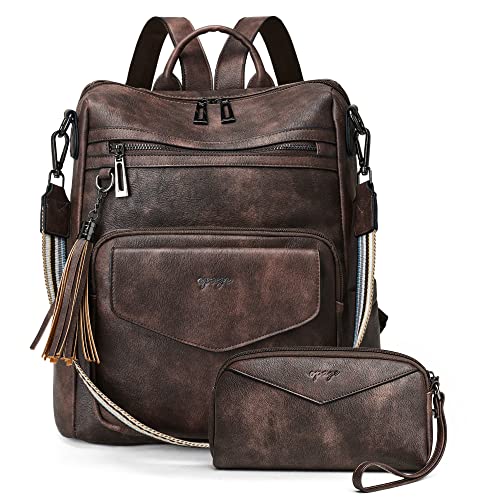 OPAGE Backpack Purse for Women Leather Fashion Designer Backpack Purse Travel Backpack Ladies Shoulder Bags With Wristlet