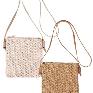 Sweetude 2 Pcs Straw Beach Bag for Women Summer Woven Straw Purse Cute Shoulder Straw Clutch Small Women's Crossbody Handbags for Women Girl Vacation