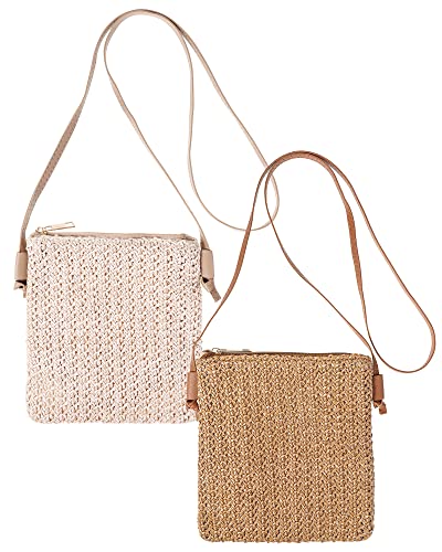 Sweetude 2 Pcs Straw Beach Bag for Women Summer Woven Straw Purse Cute Shoulder Straw Clutch Small Women's Crossbody Handbags for Women Girl Vacation